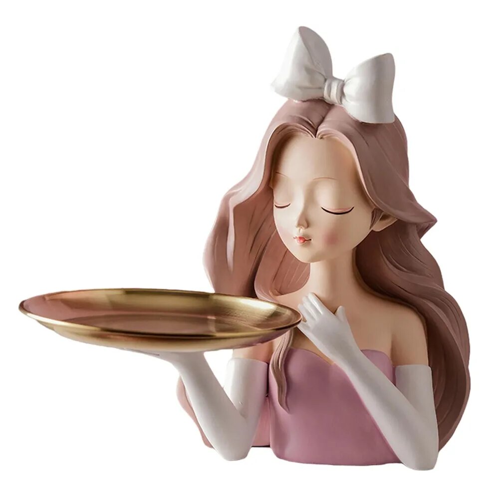 Сувенирная статуэтка в скандинавском стиле девушка с подносом для конфет или мелочей, металл, для дома и офиса.