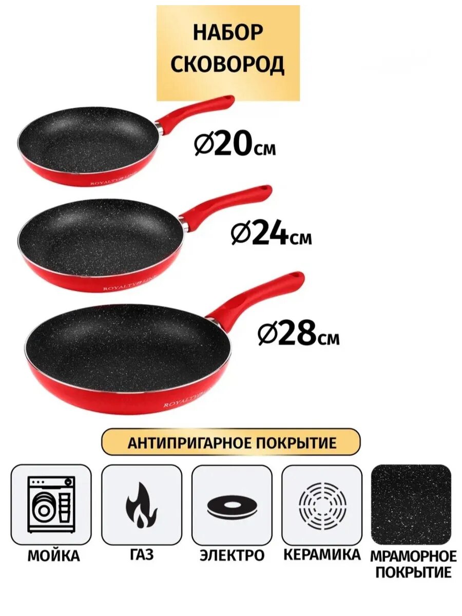 Набор сковородок без крышки 20см, 24см и 28см Royalty Line