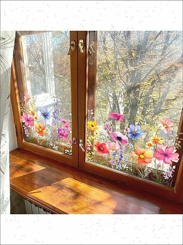 1 шт, красочная наклейка на окно с цветочным букетом