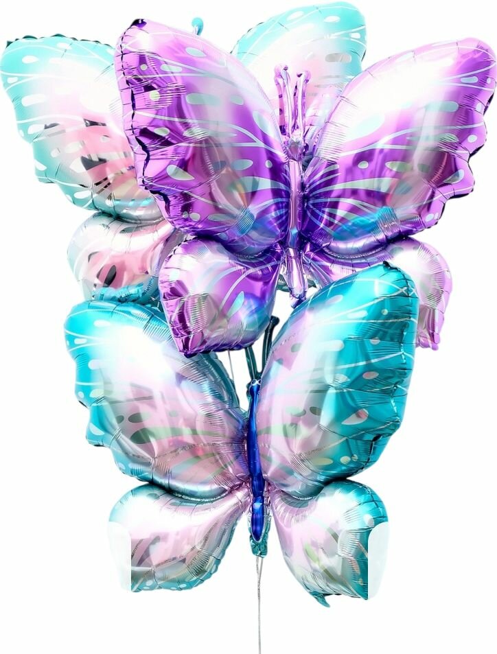 Воздушные фольгированные шары-фигуры "Разноцветные бабочки" 39", шарики надувные воздухом из фольги, набор шаров воздушных для фотозоны 3 штуки, шары-букет фигурные для праздника