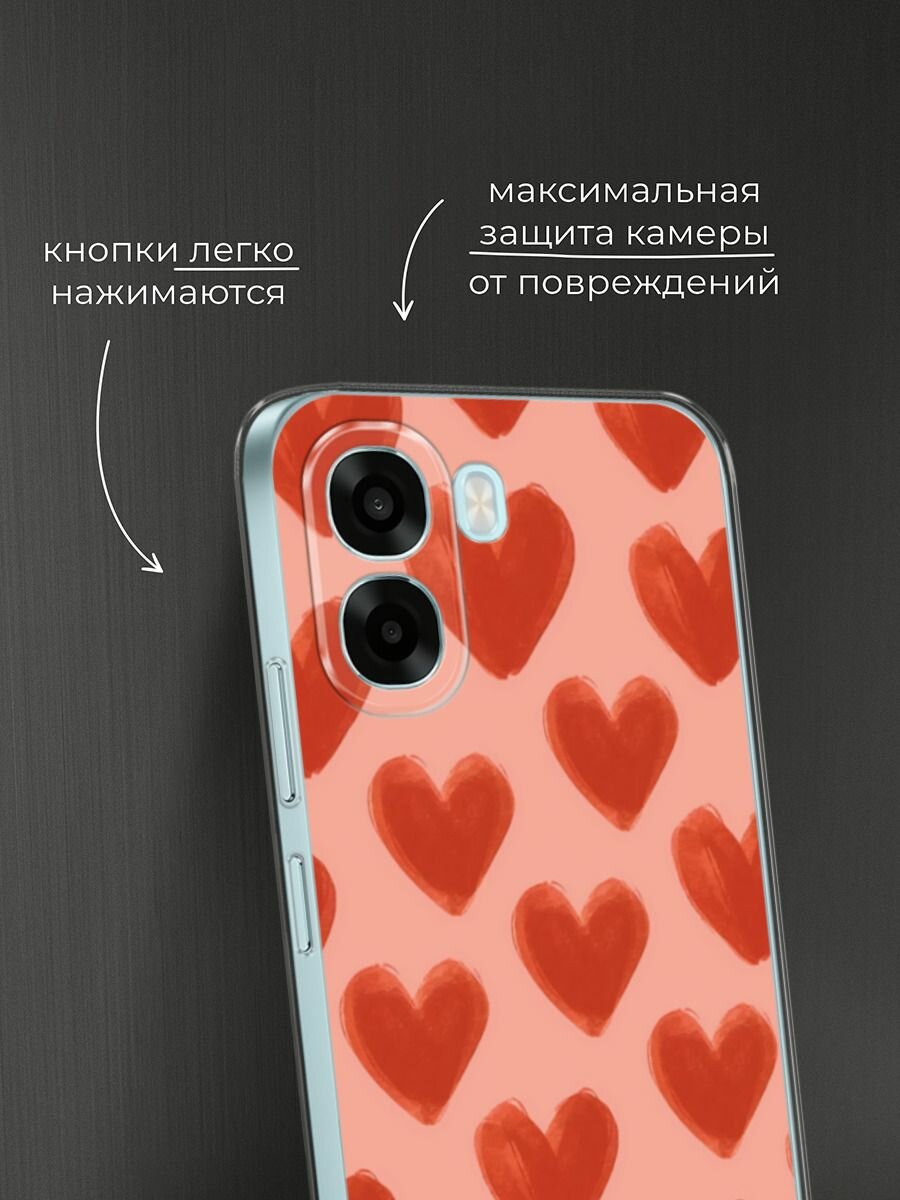 Силиконовый чехол на Oppo A6x / Оппо A6x с принтом Алые сердца паттерн — фото 1