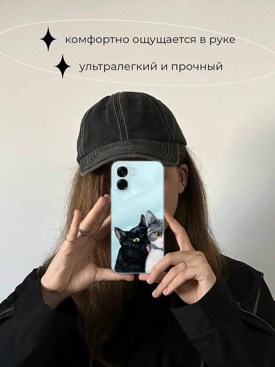 Чехол на Oppo A6x / Оппо A6x с принтом Кошачья любовь, прозрачный — фото 1