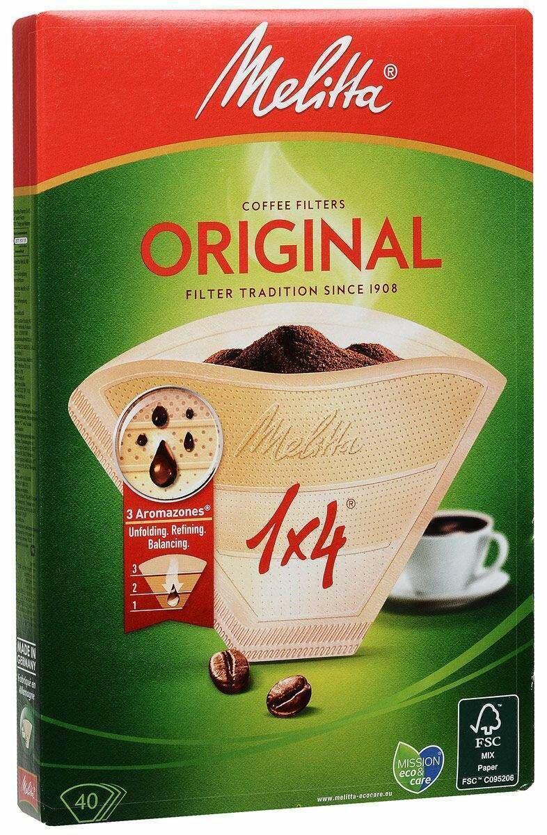 Бумажные фильтры Melitta Original 1×4 Brown, технология Aromapor, 40 шт, неотбелённая бумага, арт. 6763171