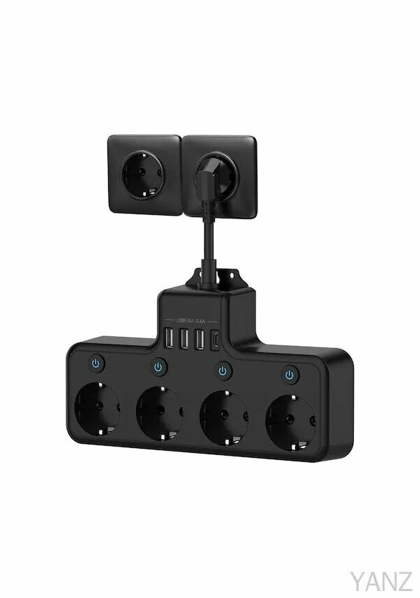 Розетка на стене Cbtx NextGen 4000W 8-в-1 с 3 портами USB, портом Type-C, функцией термозащиты и токовой защитой, включая 1 розетку 4-контактную