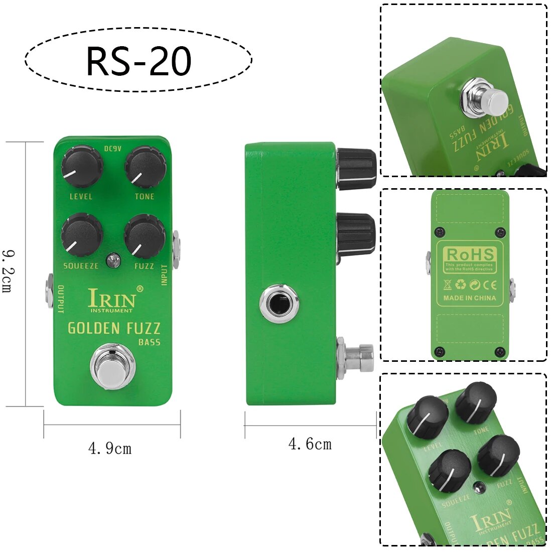 IRIN Golden Fuzz Bass RS-20, зеленая педаль эффектов