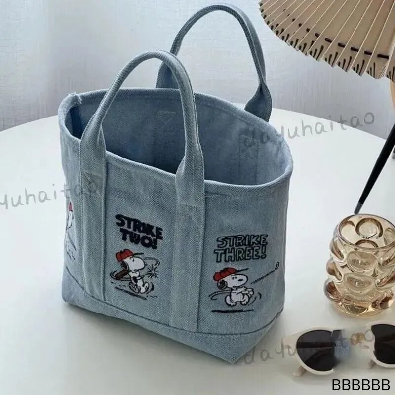 Аниме Джинсовая Сумка На Плечо Light Blue Cartoon Snoopy Denim Handbag Tote Bag Casual Shopping Bag