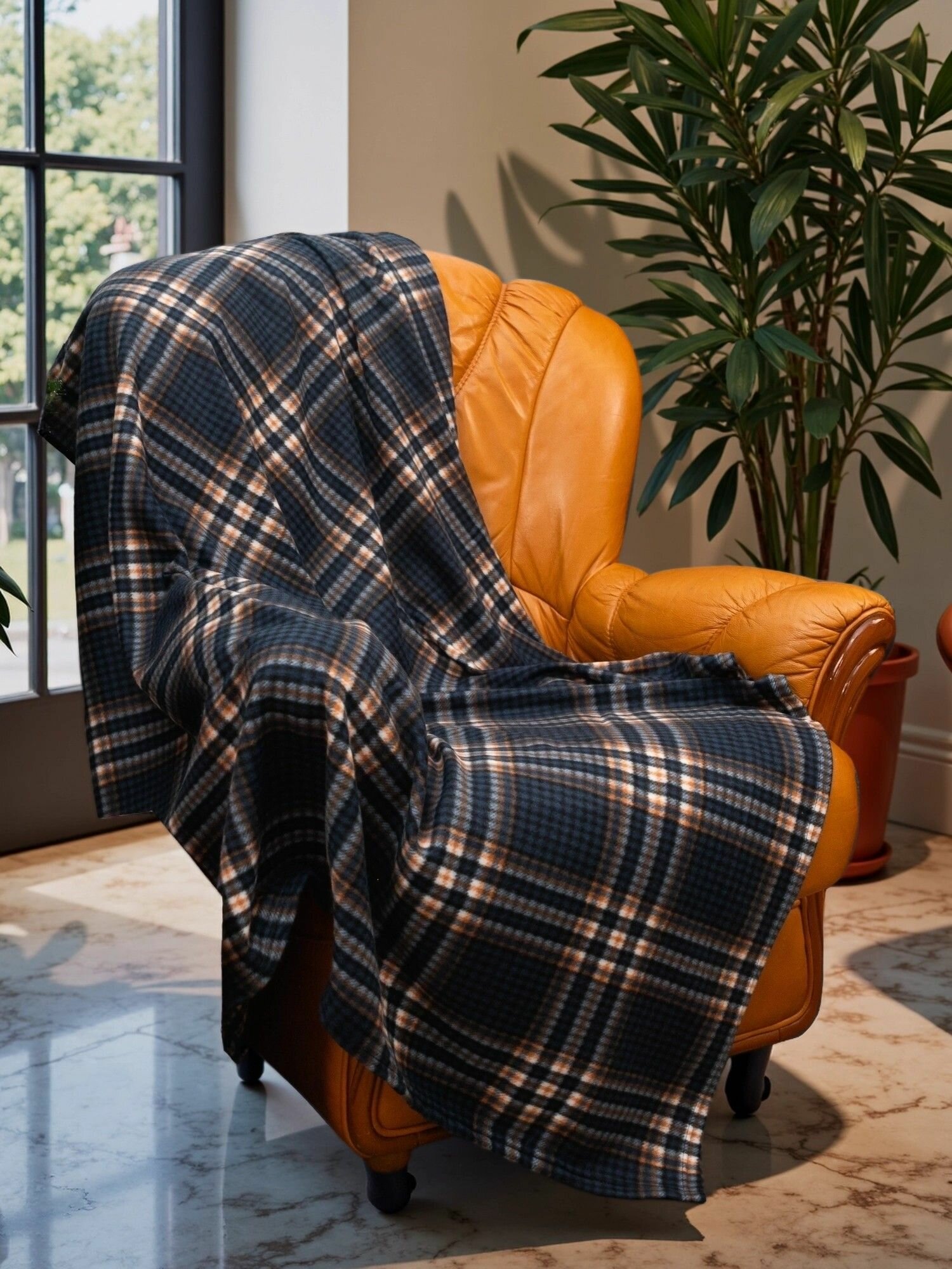 Плед Wellness, флисовый, двусторонний, 130x150 см, синий, в клетку