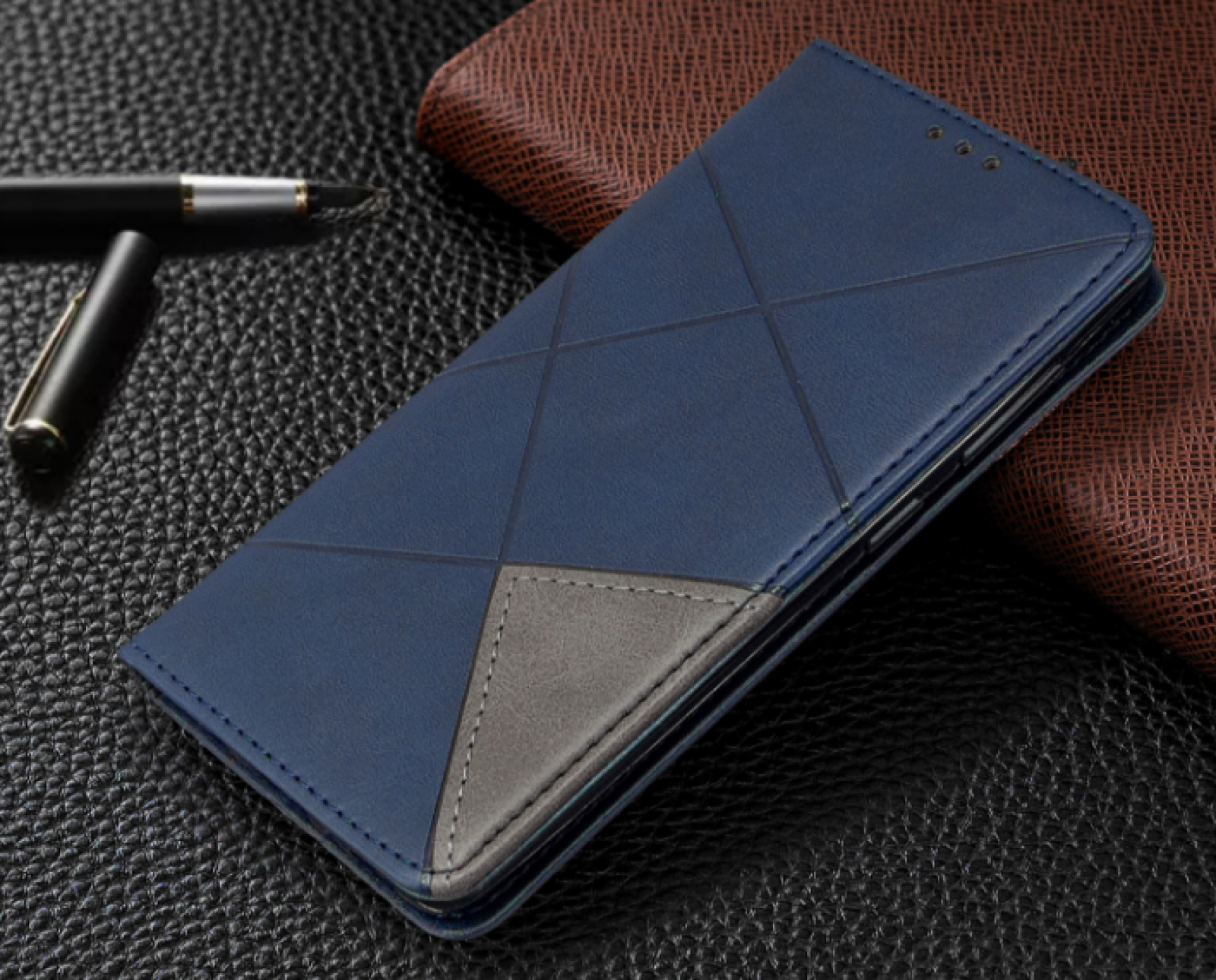 Чехол-книжка MyPads Magnete Rombo для Samsung Galaxy S23 из эко-кожи с магнитной крышкой синий