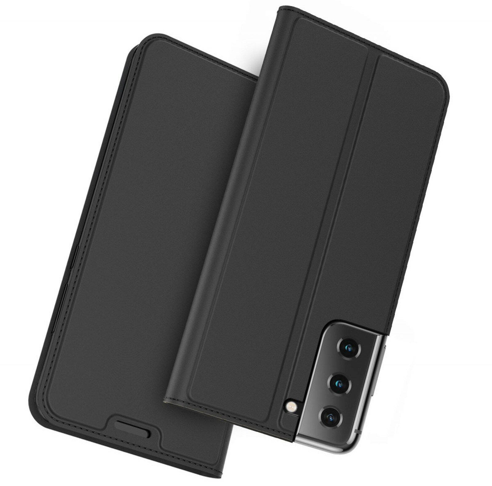 Чехол-книжка MyPads для Samsung Galaxy S21+ plus водоотталкивающий с мульти-подставкой на металлической основе черный