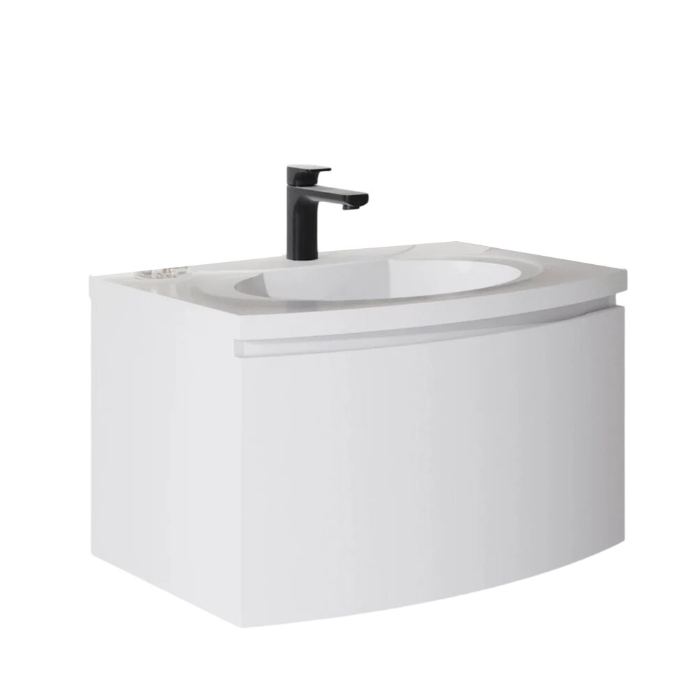 Тумба с раковиной Itana Arko Y 70 подвесная, 70,2 см, белая, матовая, из МДФ, с ящиками, раковина для ванной, из искусственного камня, прямоугольная