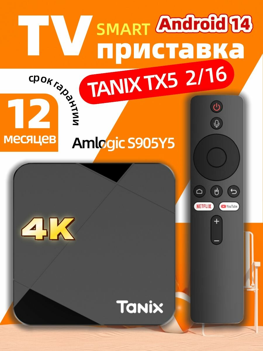 Медиаплеер TANIX TX5/ TV BOX Amlogic S905Y5 Описание товара: Смарт ТВ приставка 2/16 ГБ Андроид 14 4K