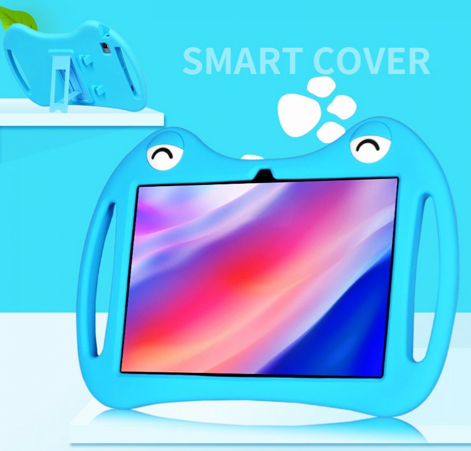 Силиконовый противоударный чехол-бампер MyPads для Chuwi HiPad Plus с крепежом для стилуса и подставкой, голубой мультяшный дизайн