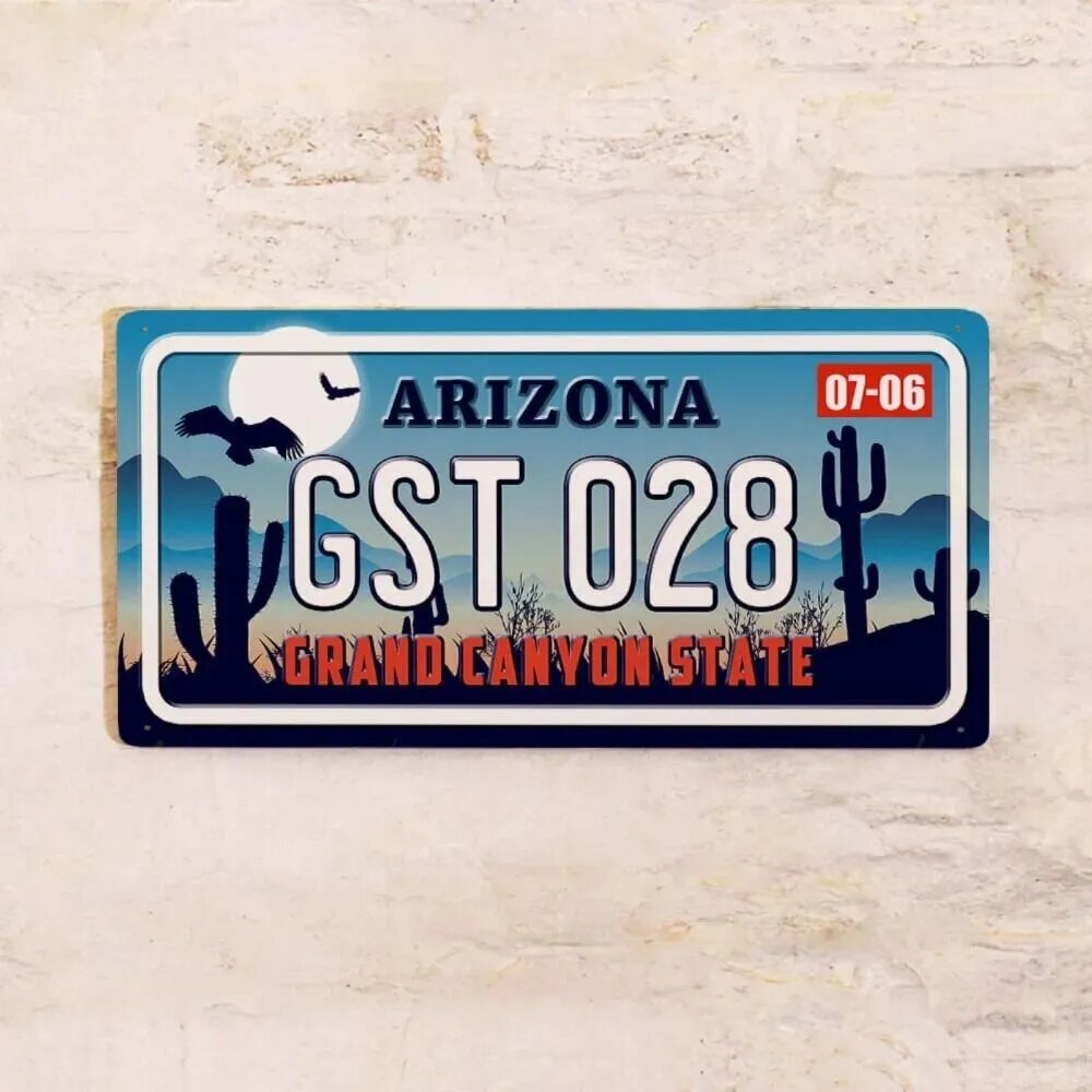 Американский сувениирный номер Аризона, номера США, металл, 15х30 см.