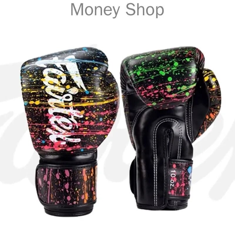 Fairtex BGV14W Перчатки боксерские 10oz черные граффити для тренировок натуральная кожа