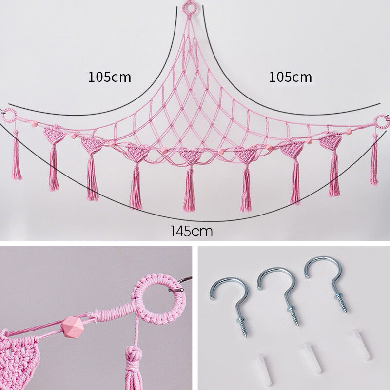 Плетеная сетка для хранения плюшевых игрушек, треугольный сетчатый карман для углов, треугольный сетчатый карман для игрушек с ручной плетеной кисточкой.