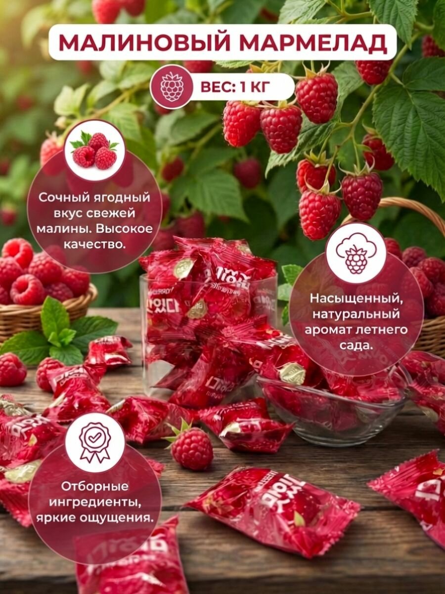 Китайский мармелад со вкусом Малины, жевательный, в пакете, 1 кг