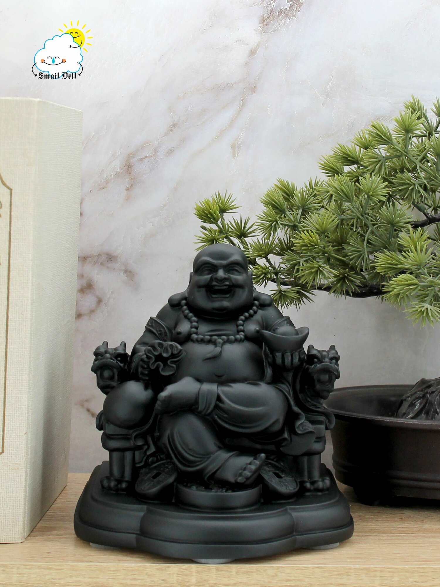 Статуэтка Хотей в кресле, 14 см. Гипс, черный матовый