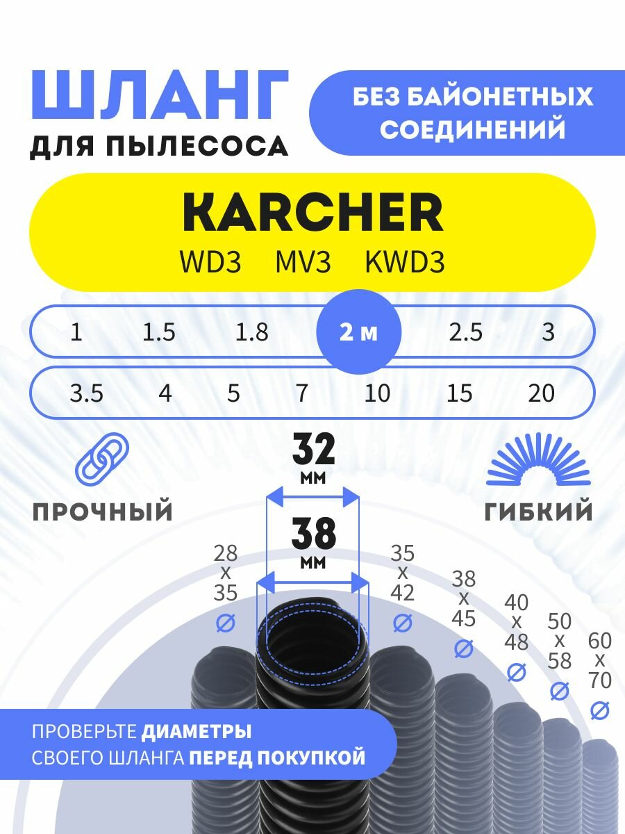 Шланг гибкий для пылесосов Karcher серий WD3/MV3/KWD3 2 м