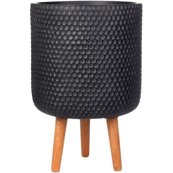 Кашпо напольное на ножках Idealist Lite Idealist Ханни, файберстоун, черное, D31H47 cм (HON-CLNDR-BLK-31)