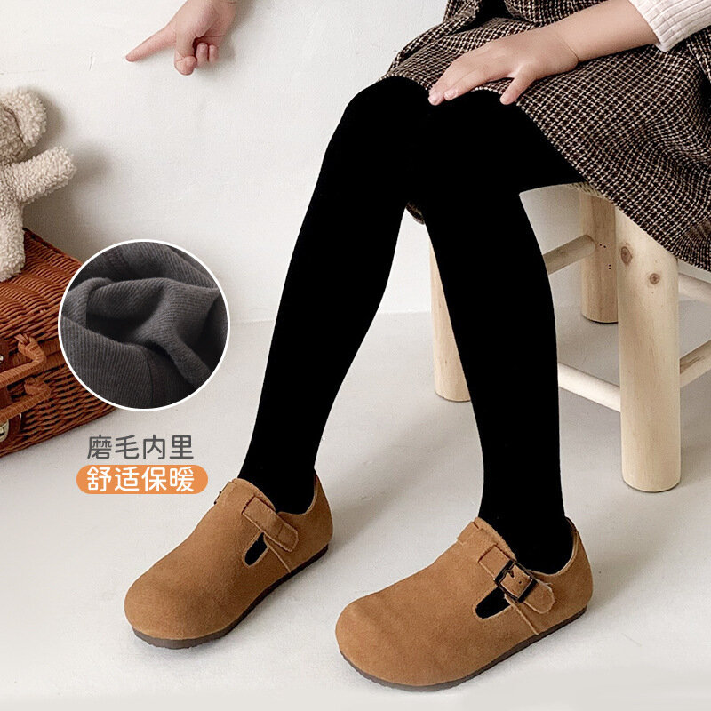 Весенние и осенние утепленные детские колготки с флисовой подкладкой, тонкие флисовые леггинсы для девочек, нескользящие танцевальные колготки, цельные колготки для подростков.