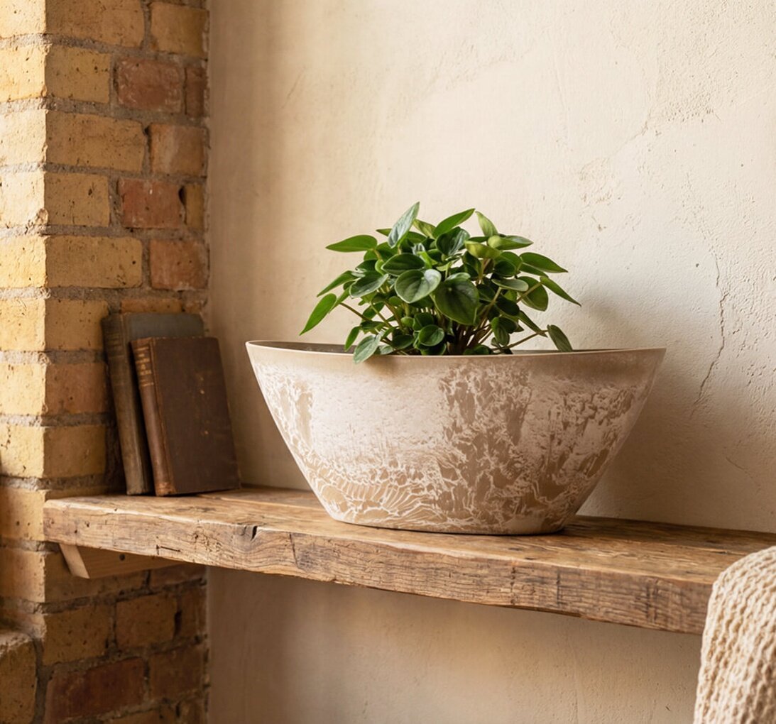 Кашпо овальное "микрит" 3,4 л, пластиковое, бежевый слайн, устойчивое к солнцу и морозу, 35,5×17×13 см