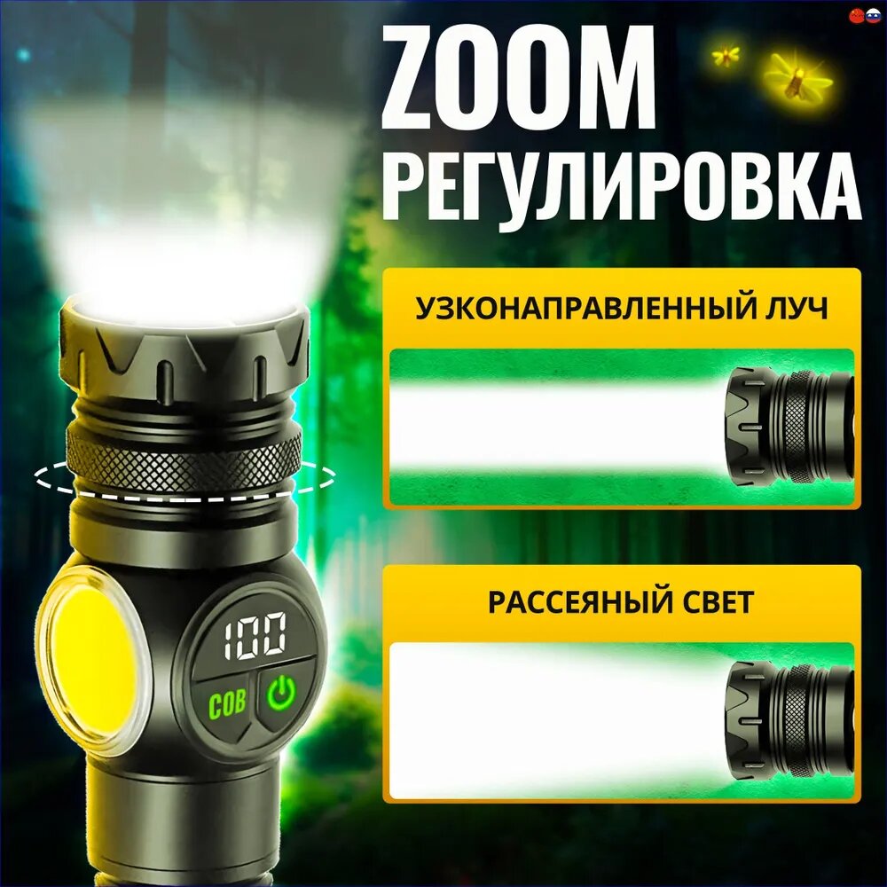 Сверхмощный светодиодный ручной фонарь PM10-TG, LED, 12000 люмен, черный, с USB зарядкой, влагозащита — фото 1