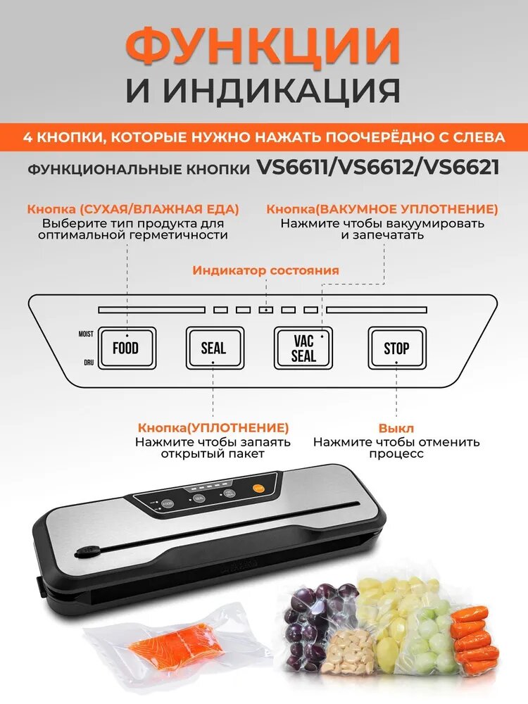 Вакуумный упаковщик HomeComfort черный + 1 рулон с пакетами для хранения продуктов