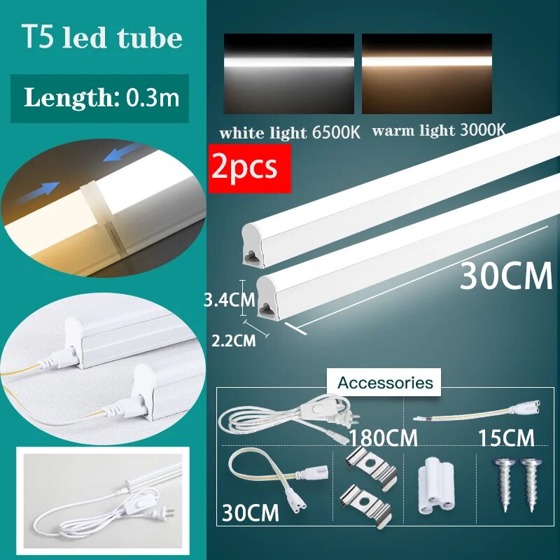 Светодиодная лампа-трубка LED Tube 6 Вт Белый, Round 2pcs 6W 30cm, warm light 3000k, EU Plug Type