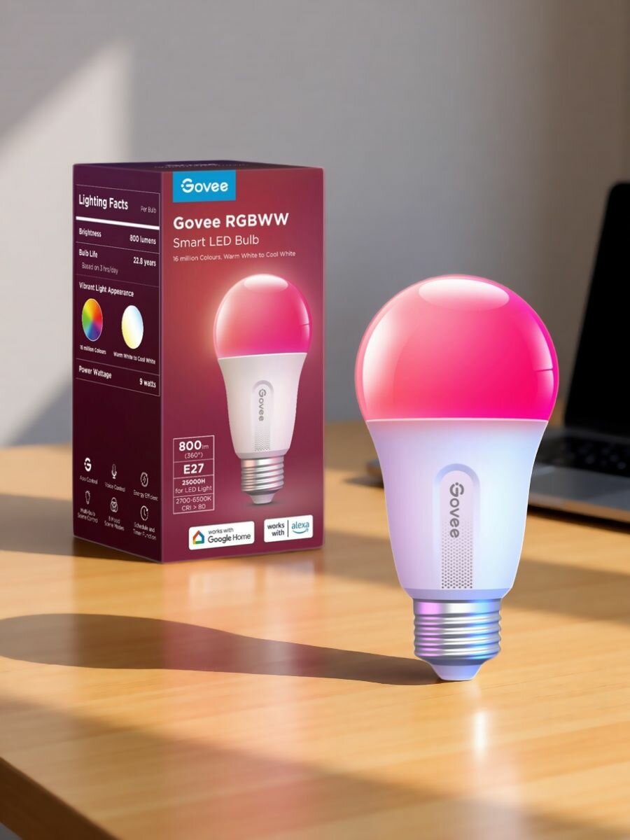 Умная лампа Govee Smart Light Bulb RGBWW WIFI+Bluetooth, 800m; 1 шт, H6004CC1