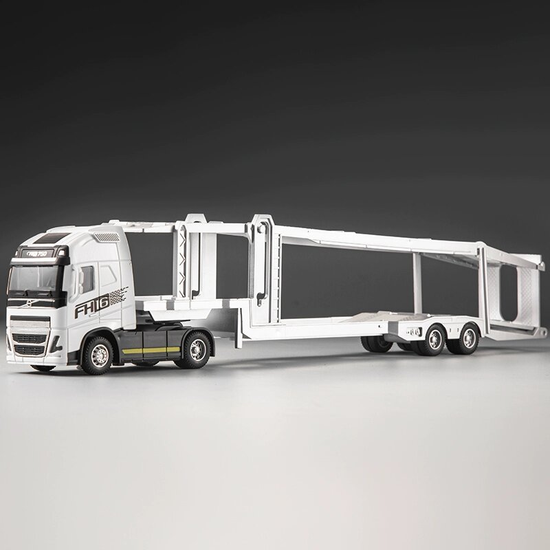 Белая алюминиевая модель грузовика Volvo с транспортной платформой, коллекционная игрушка для мальчиков, премиум