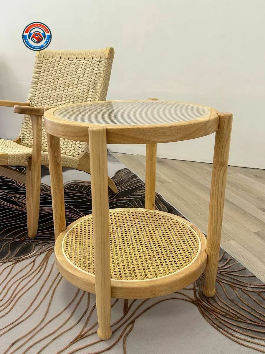 Журнальный столик из ротанга со стеклянной столешницей, круглый стол для гостиной в скандинавском стиле, уютный приставной столик для спальни или прихожей