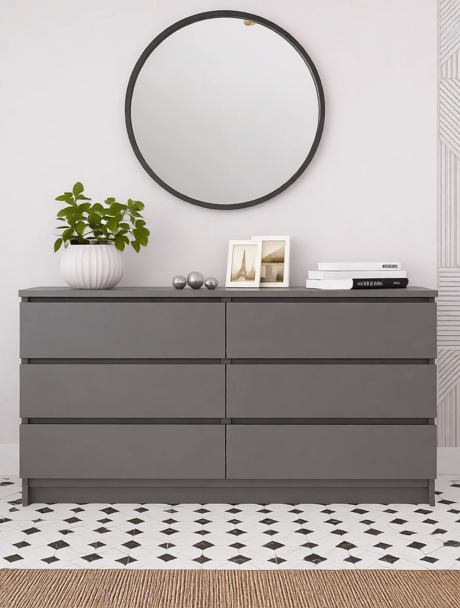 МС Мадера Комод 1384 1384х775х420 графит (для одежды, под телевизор, с ящиками, с полками, большой)