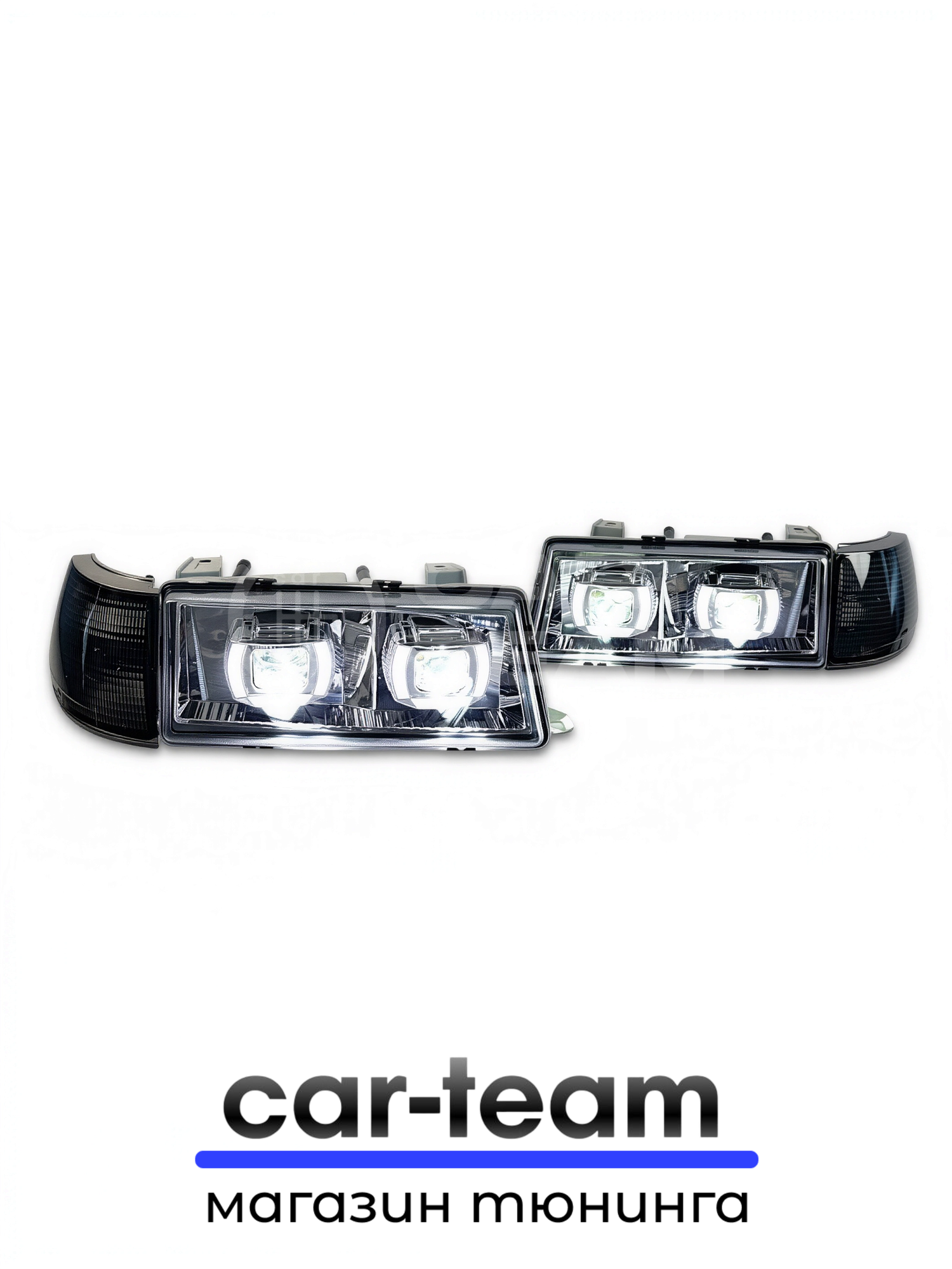 Фары ВАЗ 2110, 2111, 2112 передние с белыми галочками в стиле BMW ver 2.0 c Bi LED модулями, хром маска