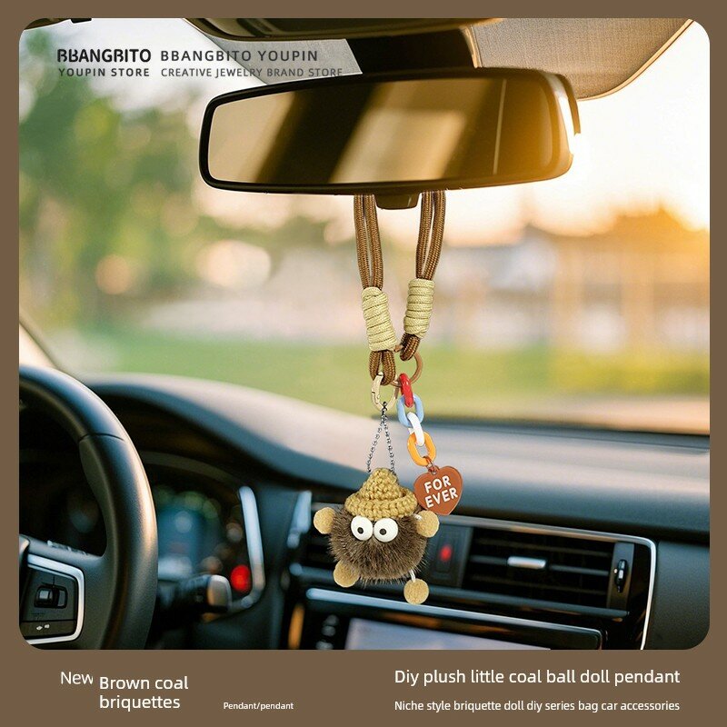 Милый пушистый брелок-подвеска для автомобиля, мультяшный дизайн, украшение для зеркала заднего вида, новая модель 2025
