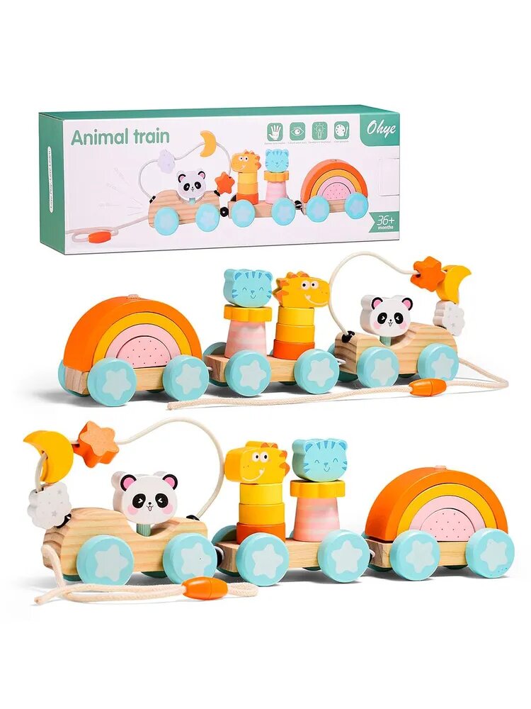 Деревянный конструктор Паровозик Веселая поездка развивающий детский