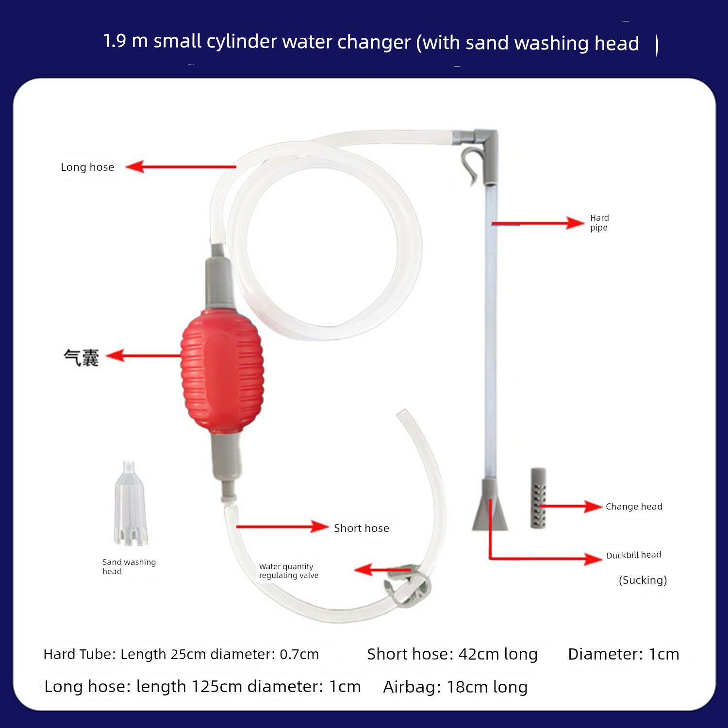 Маленький аквариумный водяной сифон с головкой для очистки песка, длина 1.9 м для ухода за аквариумом