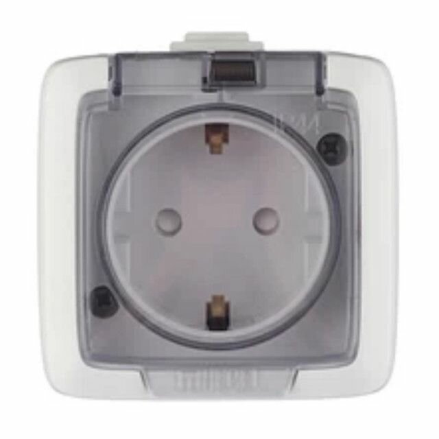 Розетка 1 пост HEGEL Alfa IP44 с заземлением с/к с/ш белый, 220В, 16А, пластик, Россия