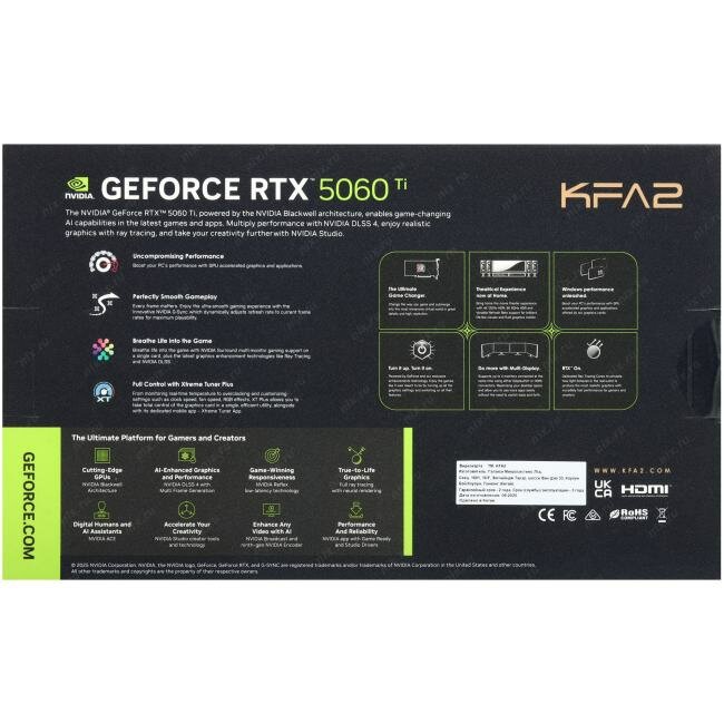 56ISN8MDABCK KFA2 RTX 5060 Ti C-series OC 2FAN LED Black [PCIe 5.0, GPU 2407 МГц,8 ГБ GDDR7,128 бит,3 x,]