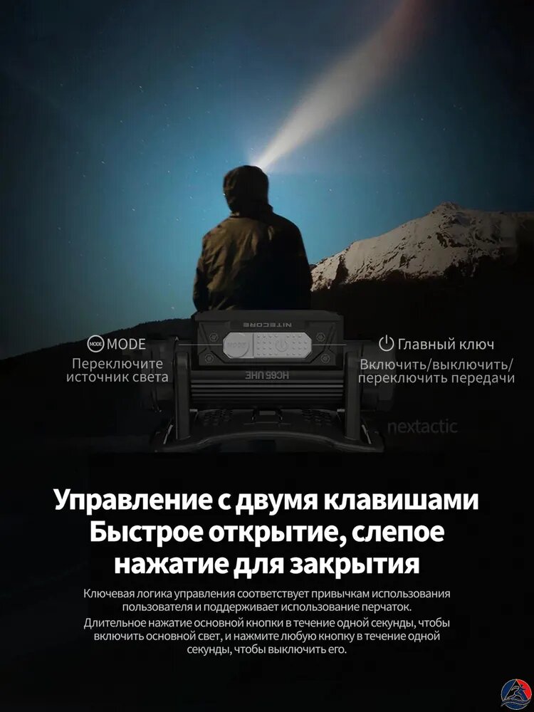 Фонарь ручной NITECORE HC65 UHE, 2000 люмен, 222 метра, IP68, Черный матовый — фото 1