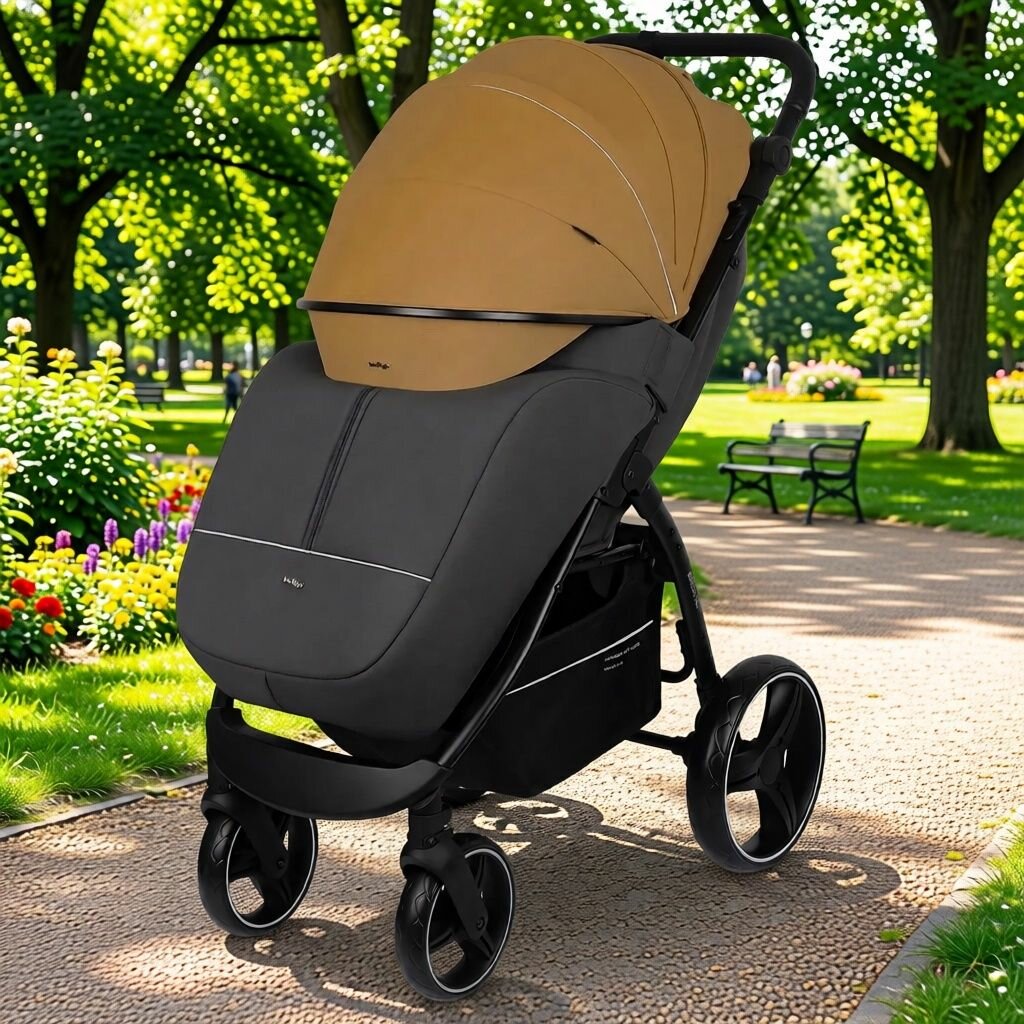 Коляска прогулочная Indigo EPICA XL NEW,2026 г, с большими колесами, с двойной тканью, утеплителем по всей коляске и регулируемой ручкой. Цвет: Бежевый-серый