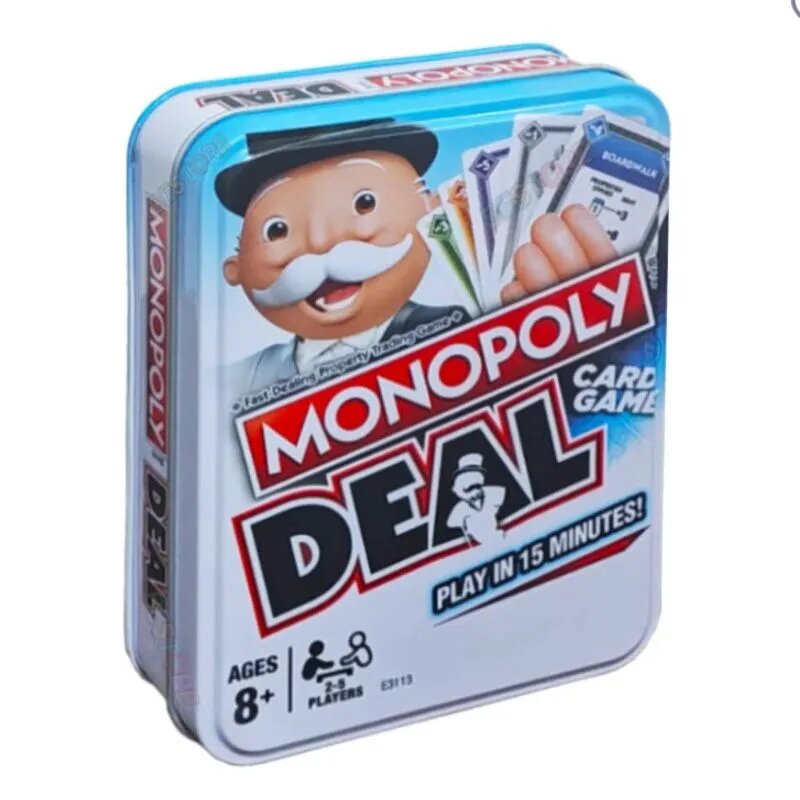 Классическая карточная игра Monopoly Deal Tin box для 2-5 игроков (108 карт и инструкций)