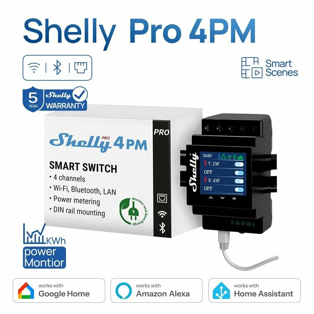 Shelly Pro 4PM Четыре канала реле LAN Wifi переключатель подходит для домашней автоматизации объекта с дистанционным управлением измерения мощности