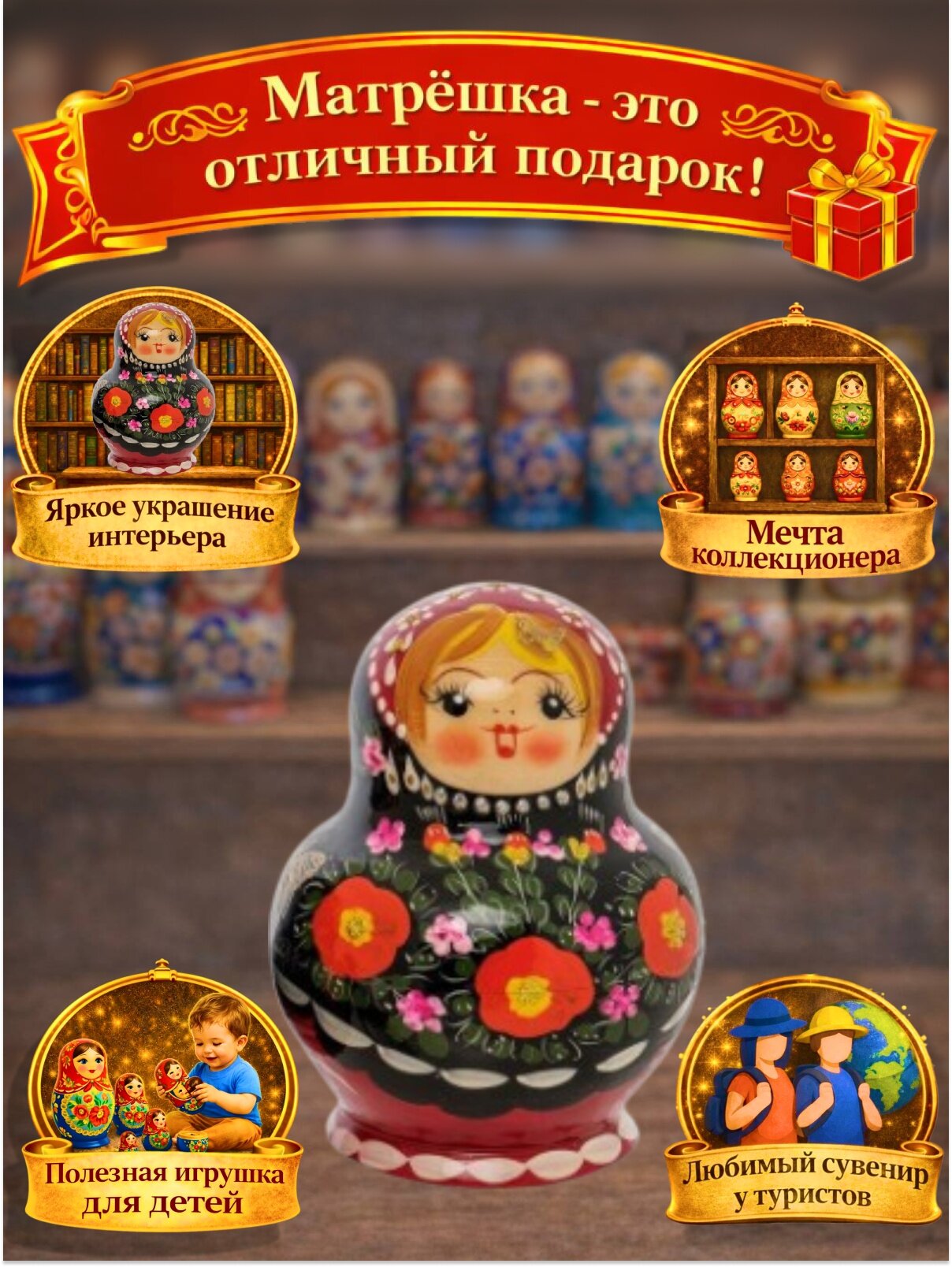 Матрешка Красавица и маки — фото 1