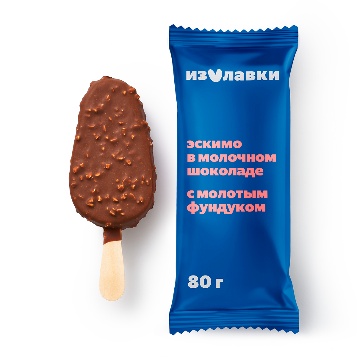 Мороженое пломбир ванильный «Из Лавки» с фундуком в молочном шоколаде эскимо