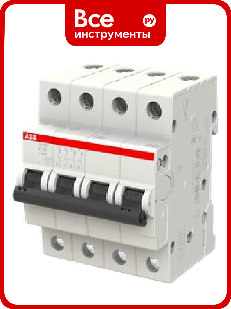 Автоматический выключатель ABB SH204 четырехполюсный тип C с белым корпусом, монтаж на DIN‑рейку