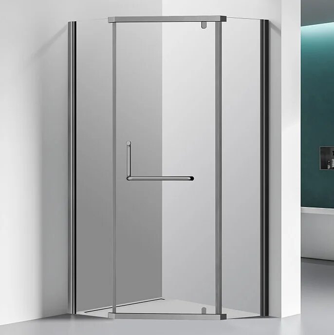 Душевой уголок Veconi Rovigo RV-36GR без поддона, стеклянный, 90x90, с распашными дверями, пятиугольный, итальянский