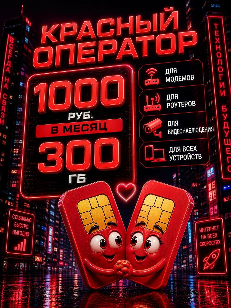 SIM-Карта "Раздача интернета", безлимитная, 300ГБ, для модема