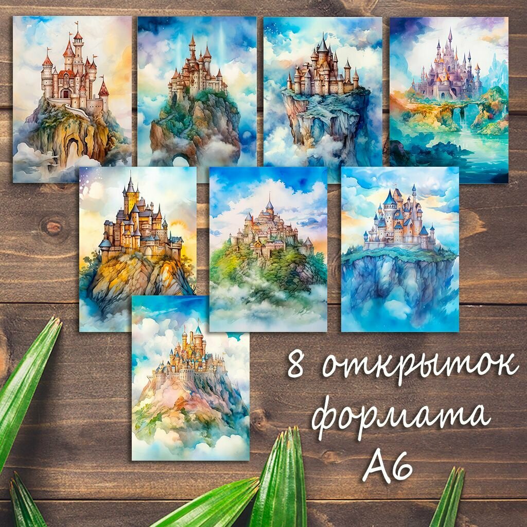 Большой набор открыток Волшебный замок, 8 штук