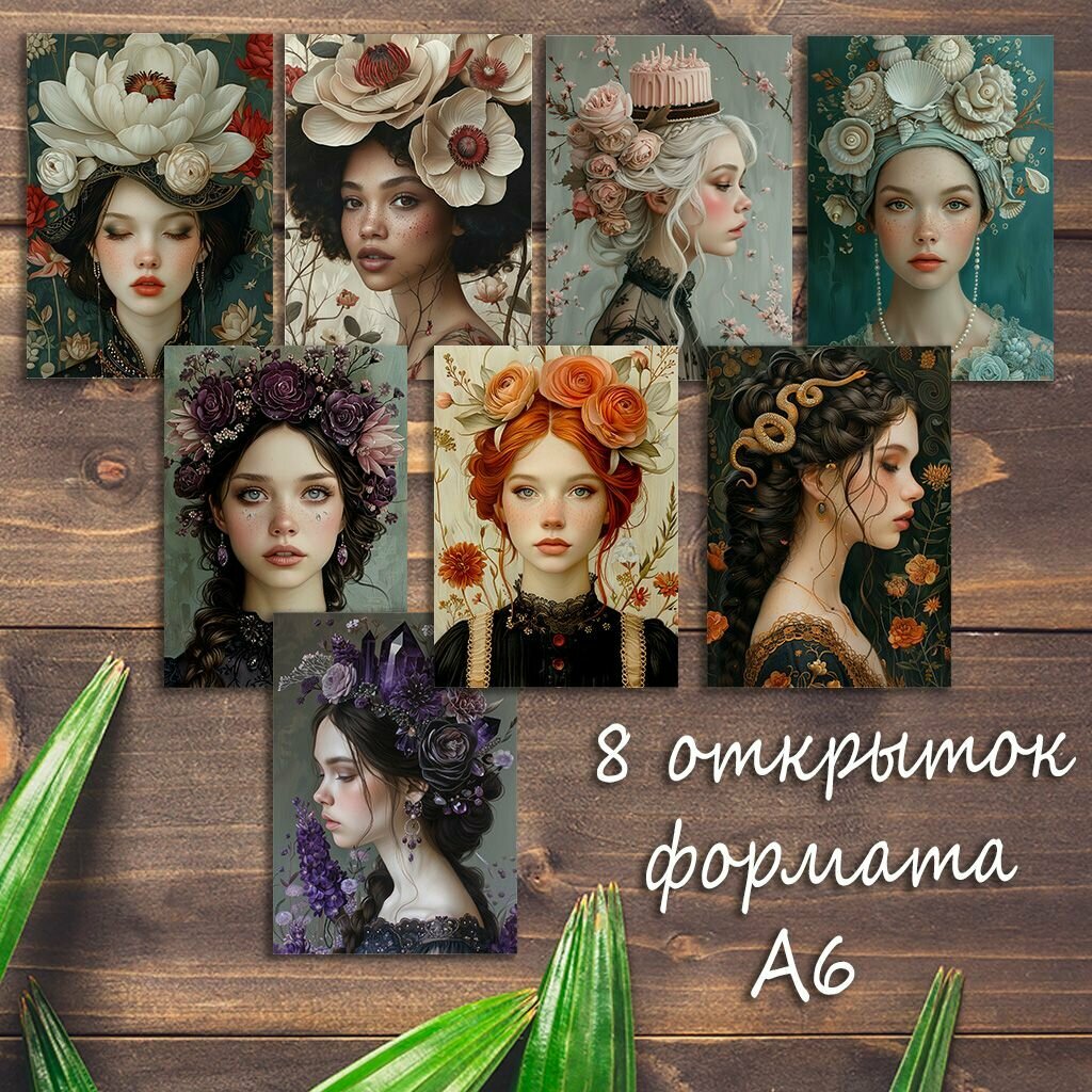Большой набор открыток Девушки, 8 штук
