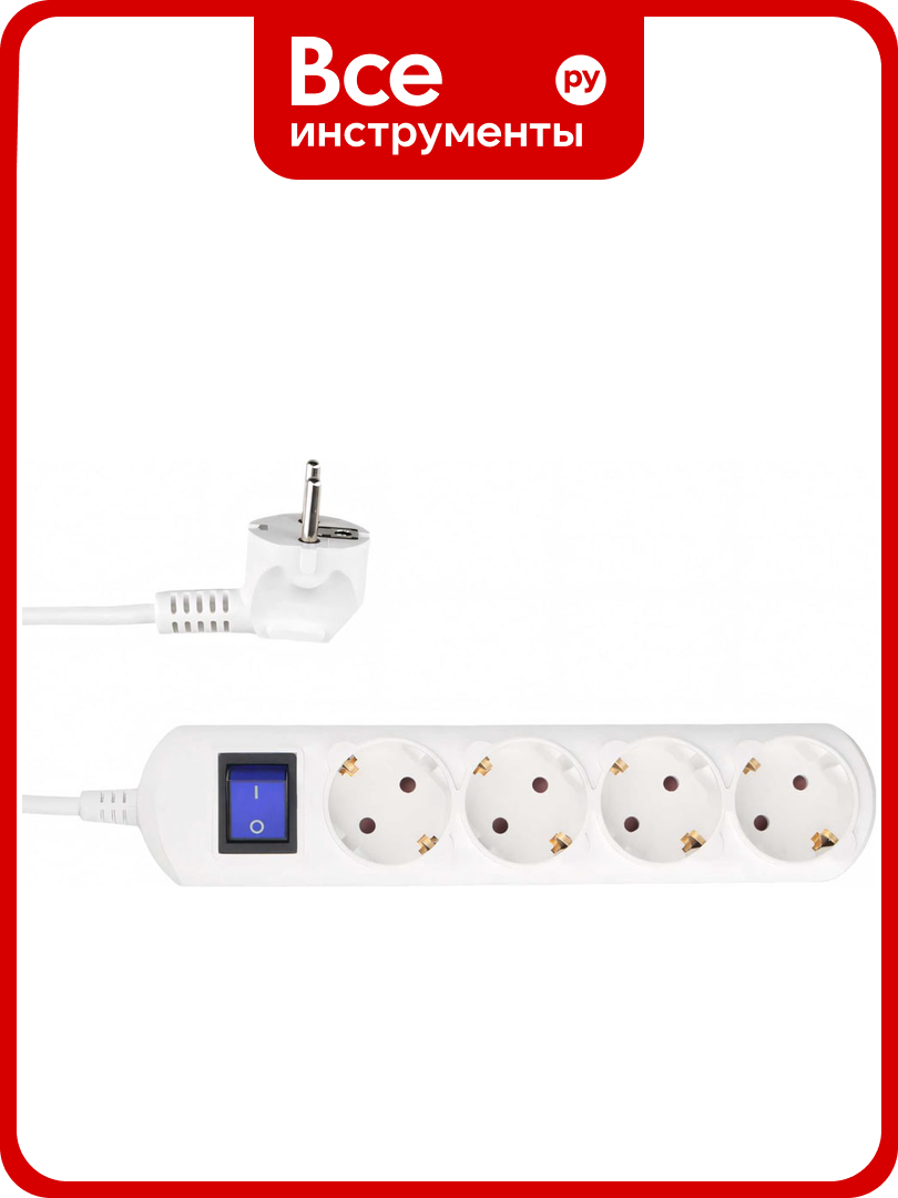 Бытовой удлинитель Power Cube 4р с/з выкл, 3500 вт, 16 а, 3 м 3x1,50 белый PC-5B-3M